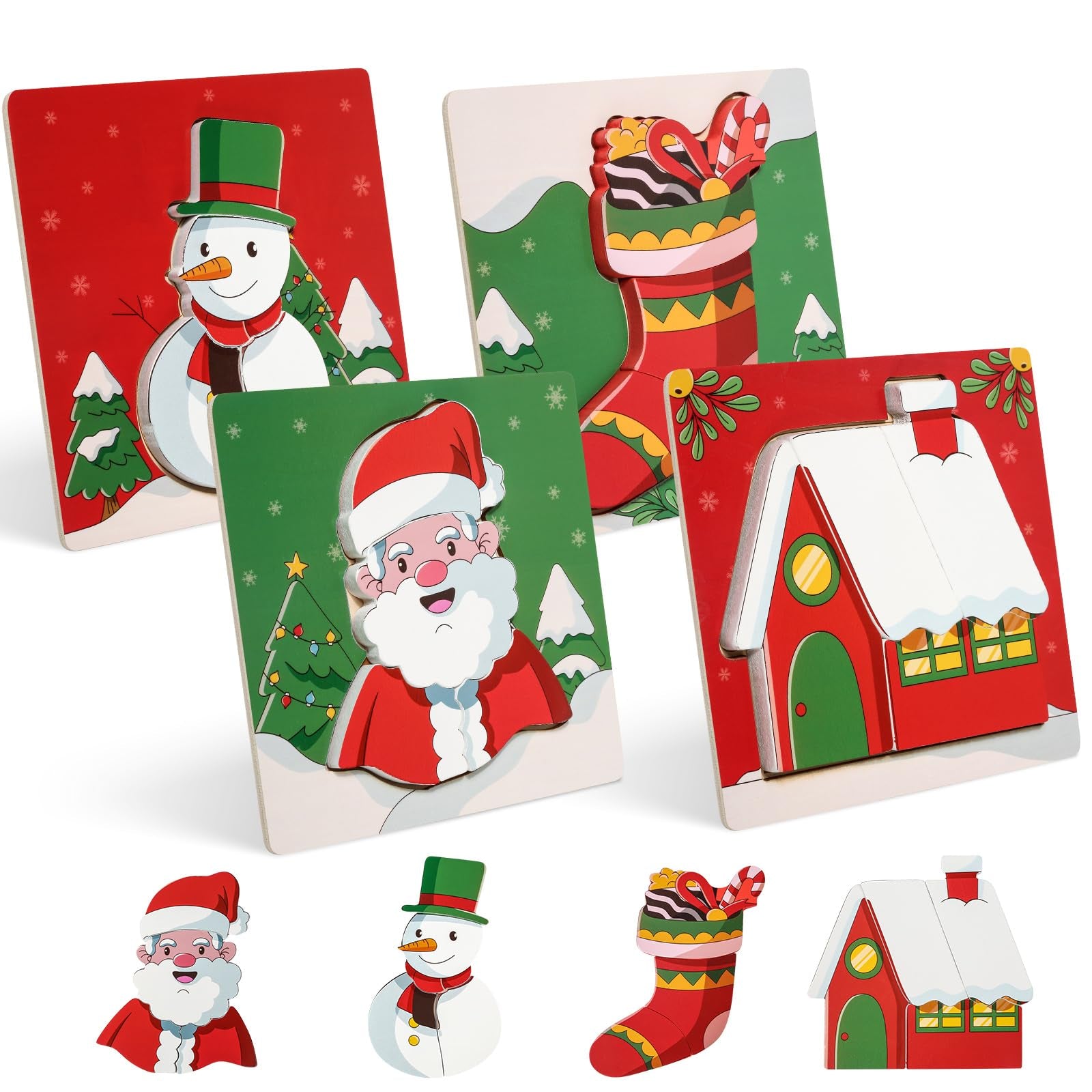 Paquete de 4 rompecabezas de madera navideños – Mom to Mom