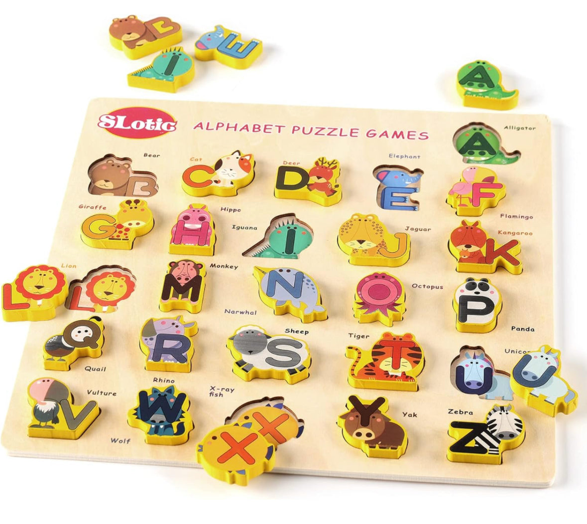 Juego de rompecabezas del alfabeto de animales de madera – Mom to Mom