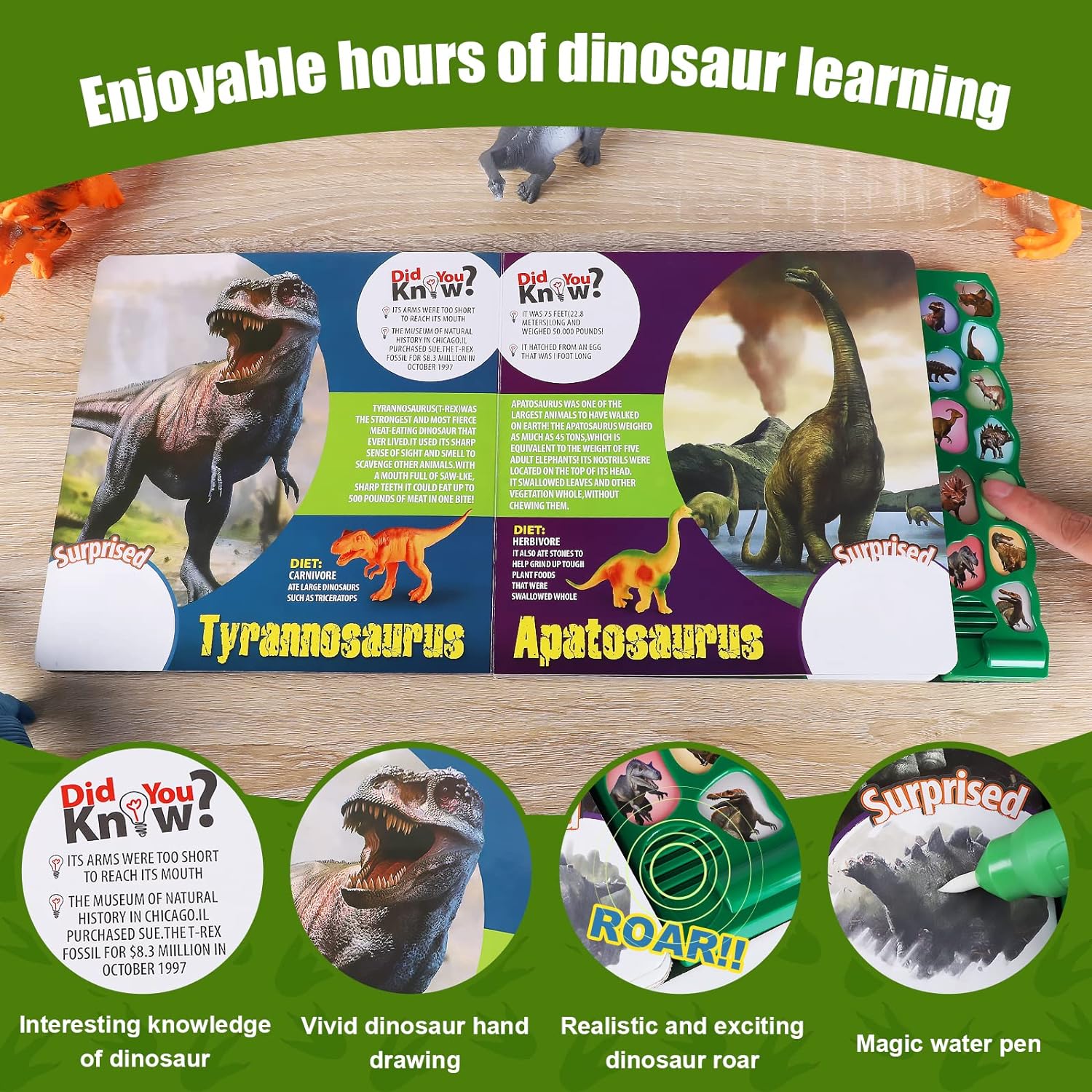 Libro interactivo de sonidos de dinosaurios con 11 figuras grandes de ...